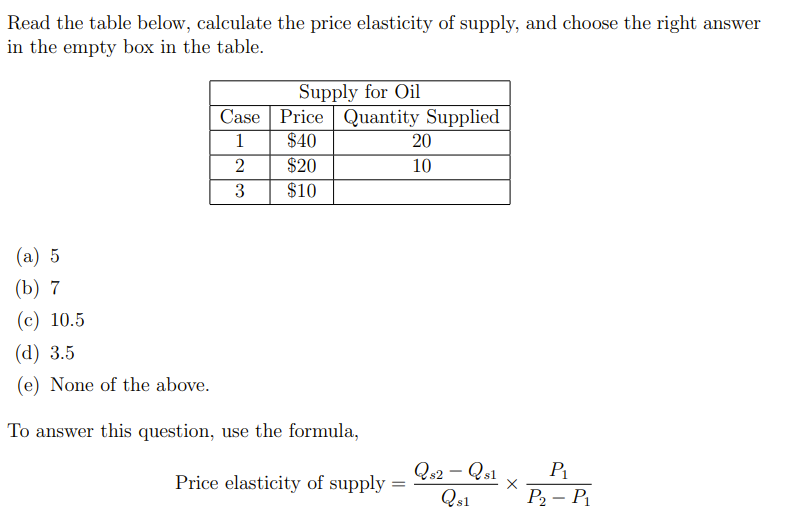 Solved Read the table below, calculate the price elasticity | Chegg.com