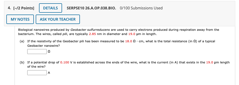 Solved 4. [-/2 Points ] SERPSE10 26.A.OP.038.BIO. 0/100 | Chegg.com