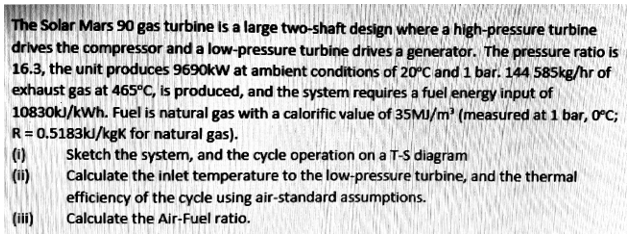 Solved WANASIALAINEN The Solar Mars 90 gas turbine is a | Chegg.com