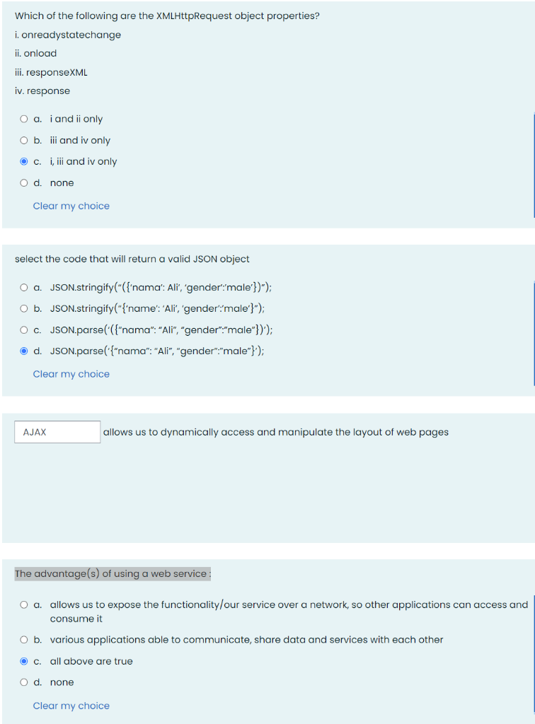 Solved Which of the following are the XMLHttpRequest object | Chegg.com