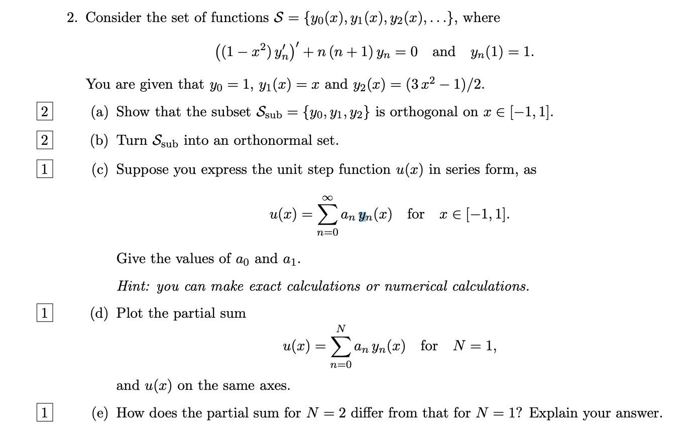 Solved 2. Consider the set of functions S = {yo(x), yı (x), | Chegg.com
