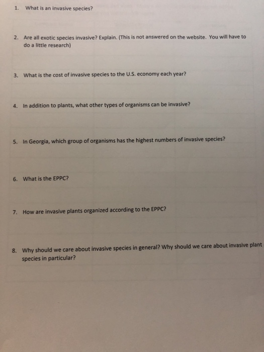 Solved 1. What is an invasive species? Are all exotic | Chegg.com