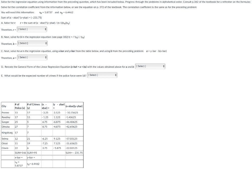 Solved Solve for the correlation coefficlent from the | Chegg.com