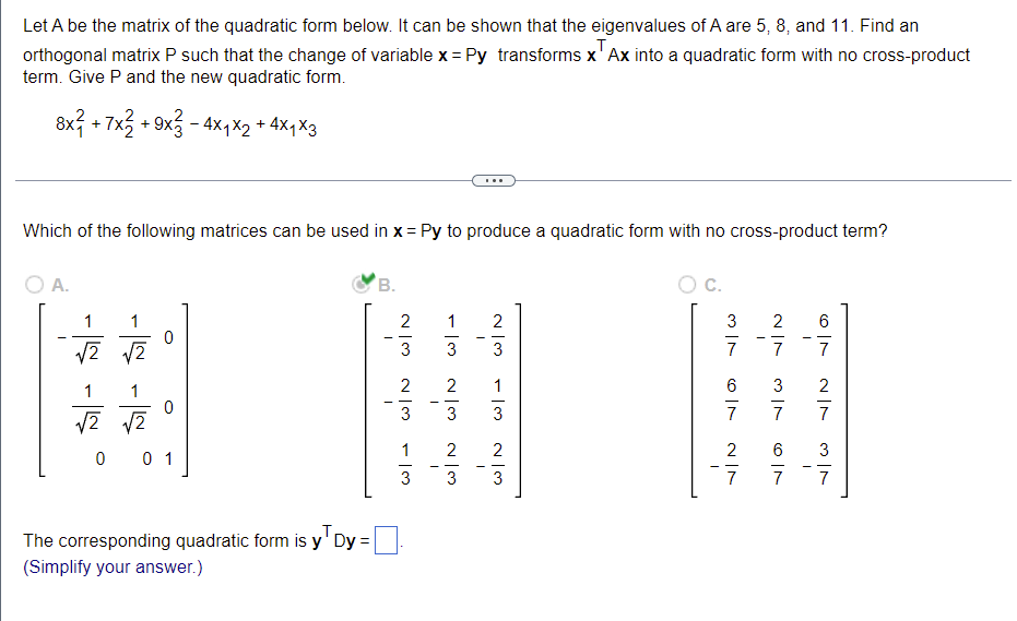 Solved Let A be the matrix of the quadratic form below. It | Chegg.com