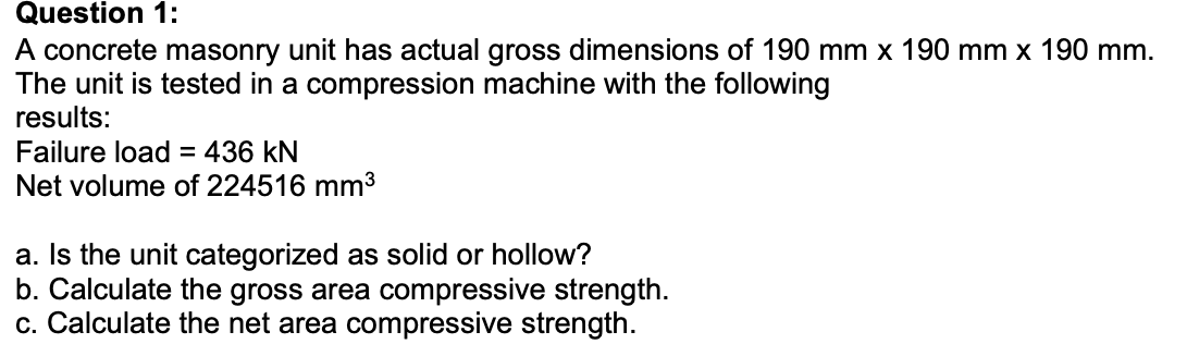 Solved A concrete masonry unit has actual gross dimensions | Chegg.com