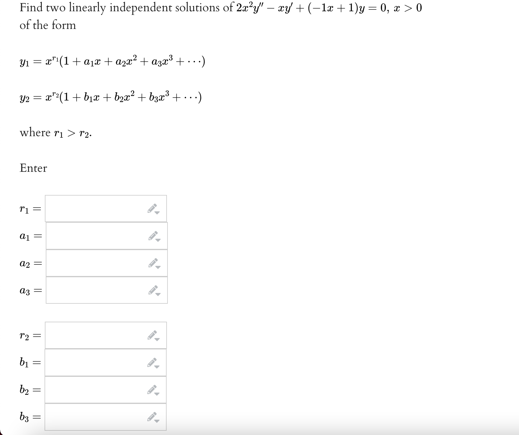 Solved Find two linearly independent solutions of | Chegg.com