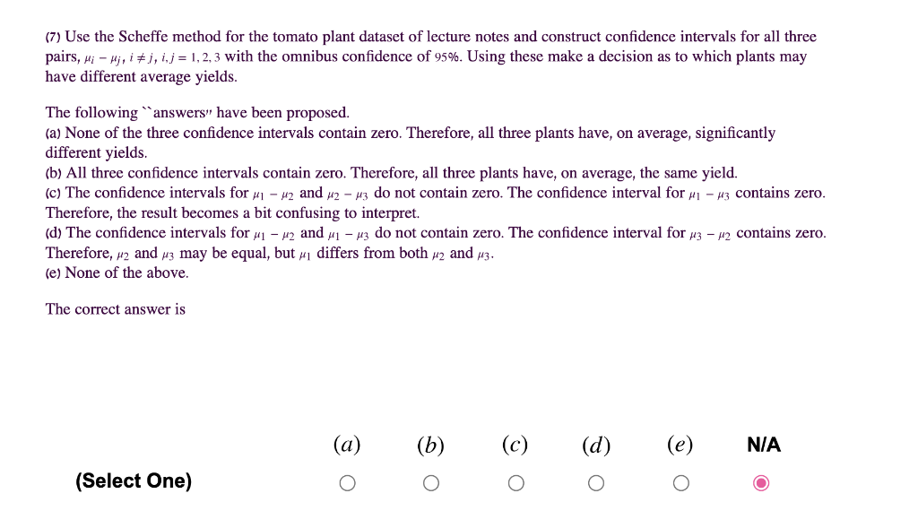 Solved (7) Use the Scheffe method for the tomato plant | Chegg.com