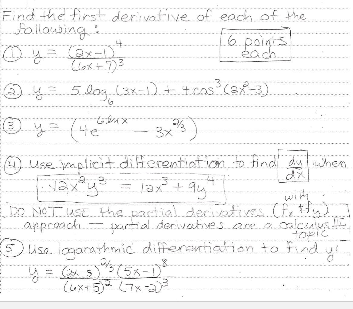 Solved Find the first derivative of each of | Chegg.com