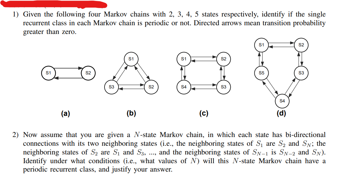 Given the following four Markov chains with 2, 3, 4, | Chegg.com