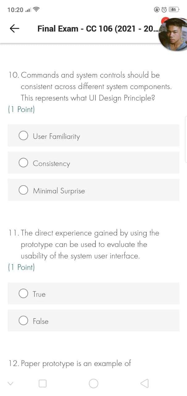 Solved 10:20 .. © 46 Final Exam - CC 106 (2021 - 20... 10. | Chegg.com