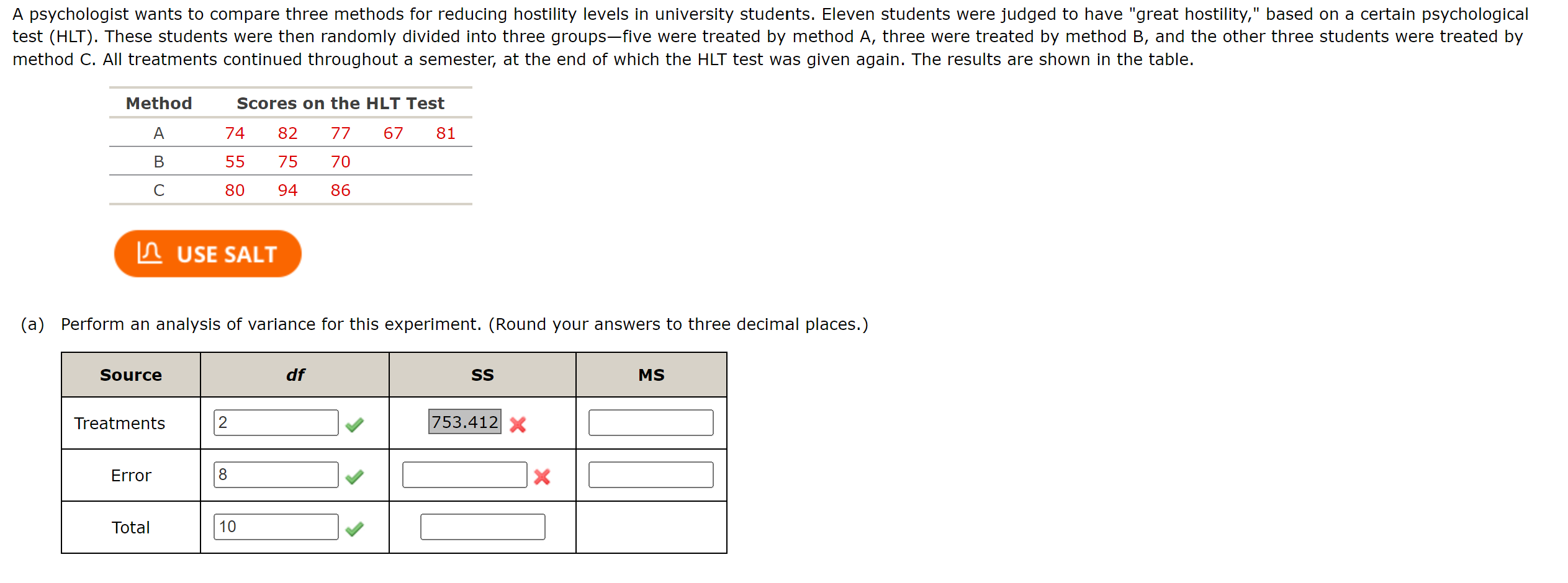 Solved A psychologist wants to compare three methods for | Chegg.com