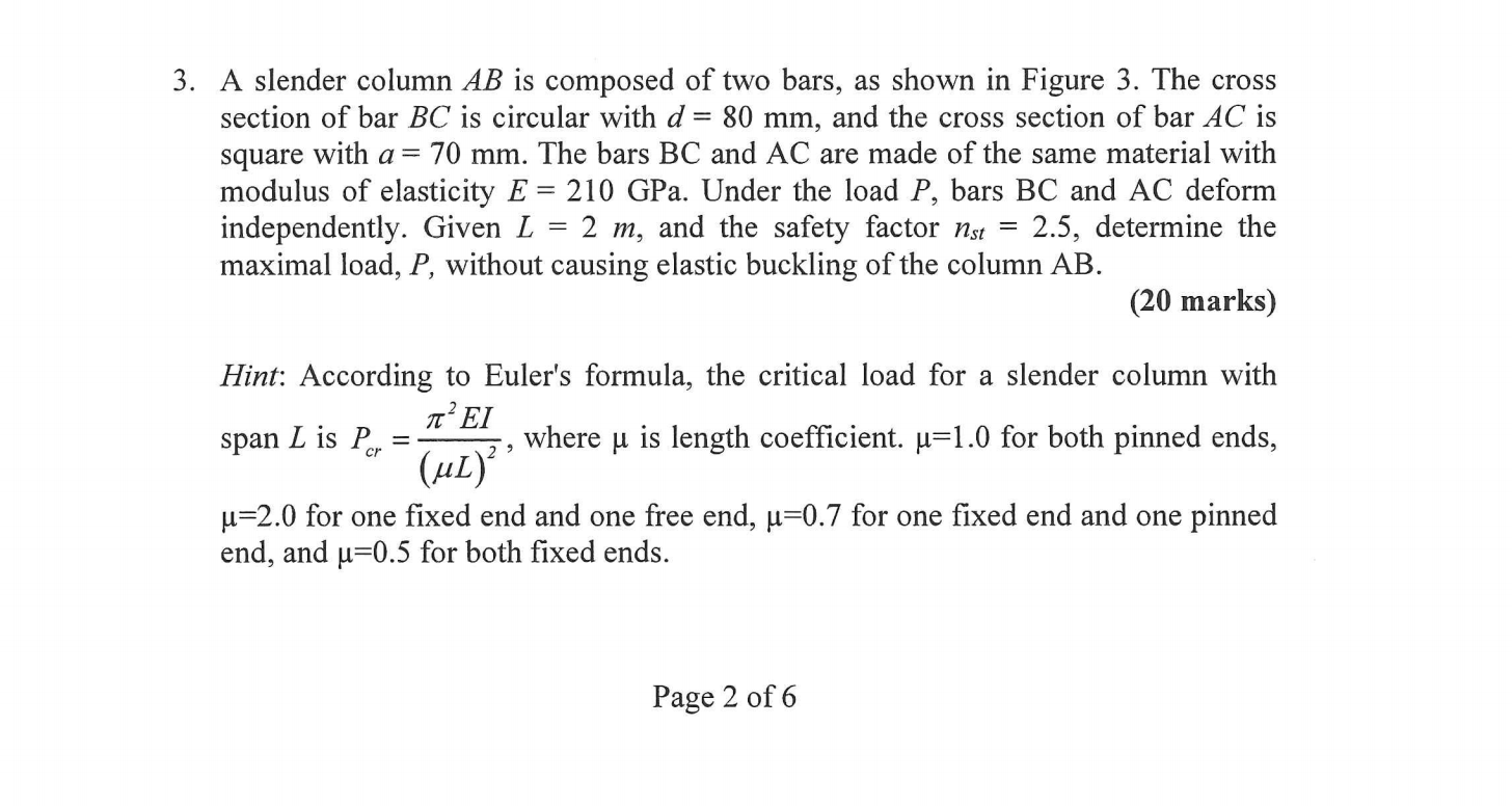 Solved 3. A slender column AB is composed of two bars, as | Chegg.com