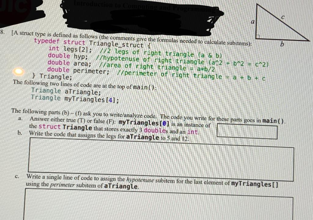Solved с a b 8. [A struct type is defined as follows (the | Chegg.com