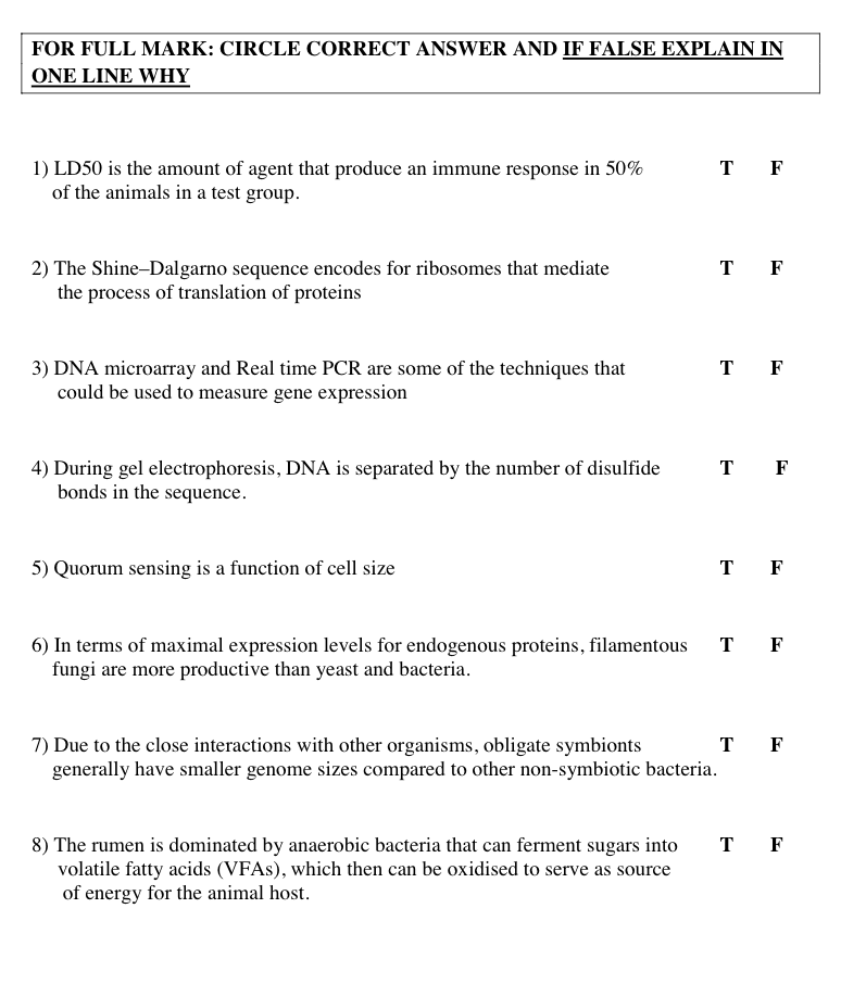 Solved FOR FULL MARK: CIRCLE CORRECT ANSWER AND IF FALSE | Chegg.com