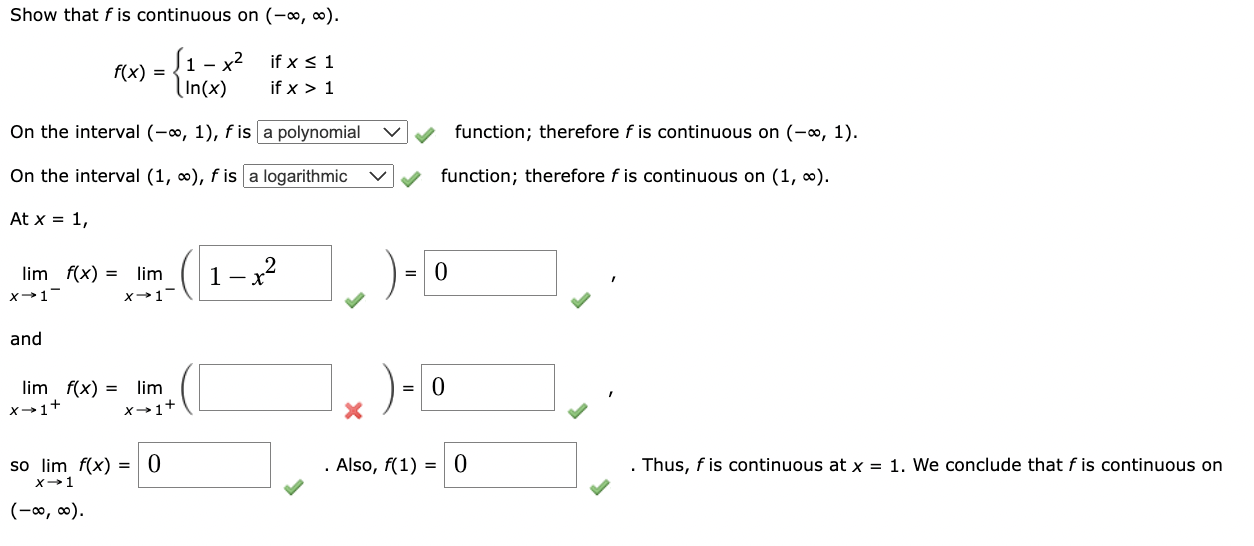 Solved Show That F Is Continuous On −∞ ∞ F X {1−x2ln X
