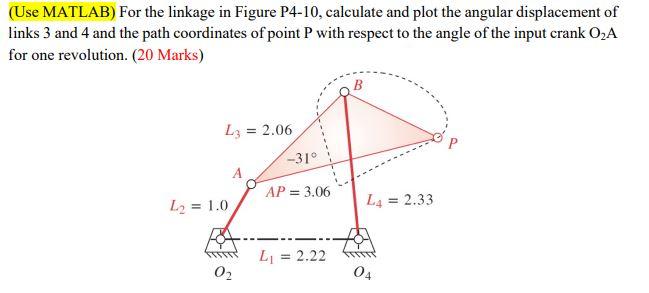 Solved (Use MATLAB) For the linkage in Figure P4-10, | Chegg.com