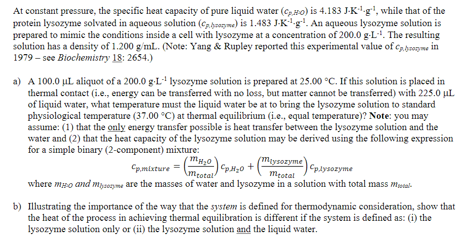 Solved At constant pressure, the specific heat capacity of | Chegg.com