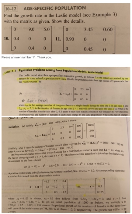 Solved 10-12 Find the growth rate in the Leslie model (see | Chegg.com