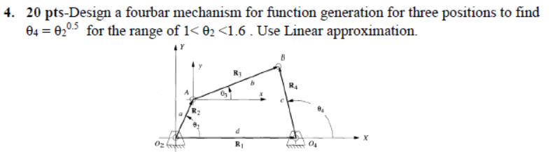 Solved 4. 20 pts-Design a fourbar mechanism for function | Chegg.com