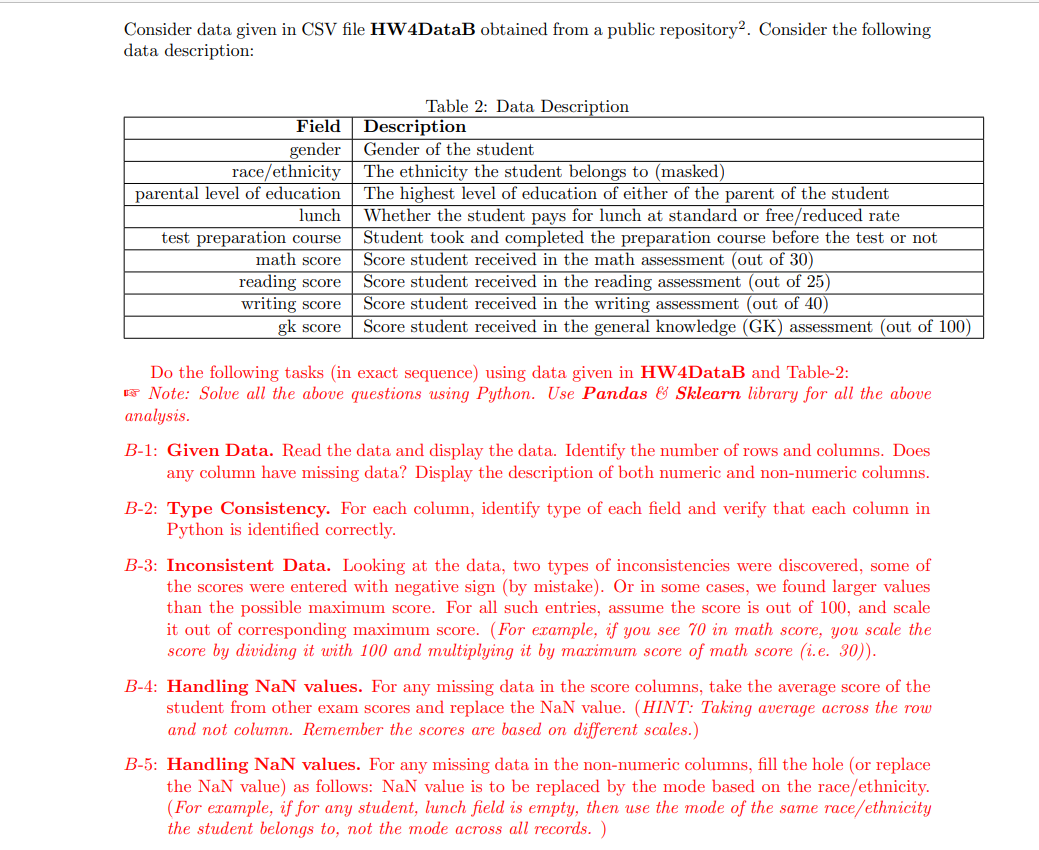 Consider data given in CSV file HW4DataB obtained | Chegg.com
