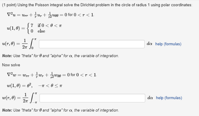 Solved (1 point) Using the Poisson integral solve the | Chegg.com