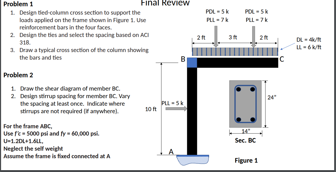 Solved Problem 1 −1 1. Design tied-column cross section to | Chegg.com
