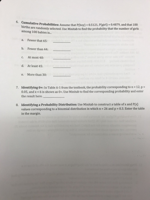 Solved 6. Cumulative Probab ilities: Assume that P(boy) | Chegg.com