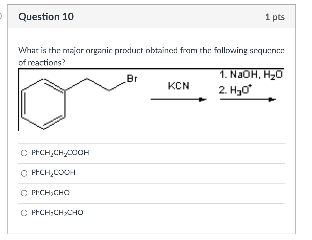 Solved > Question 10 1 pts What is the major organic product | Chegg.com