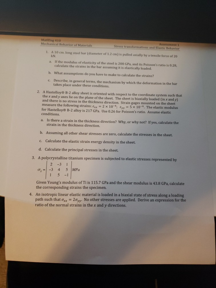 Solved MatlEng 410 Mechanical Behavior of Materials | Chegg.com