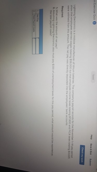 Solved Help Save & Exit Submit Check my work Lightning show | Chegg.com