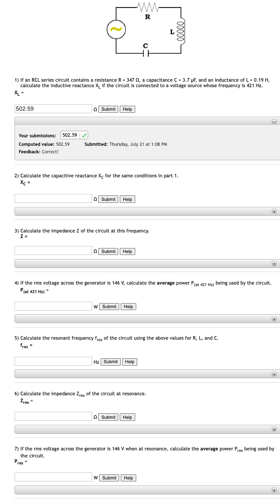 Solved If an RCL series circuit contains a resistance R = | Chegg.com