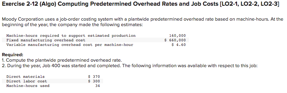 Solved Exercise 2-12 (Algo) Computing Predetermined Overhead | Chegg.com