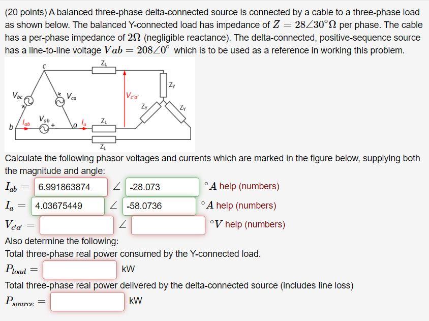 Solved (20 points) A balanced three-phase delta-connected | Chegg.com