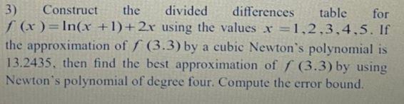 Solved 3 Construct The Divided Differences Table For F 6151