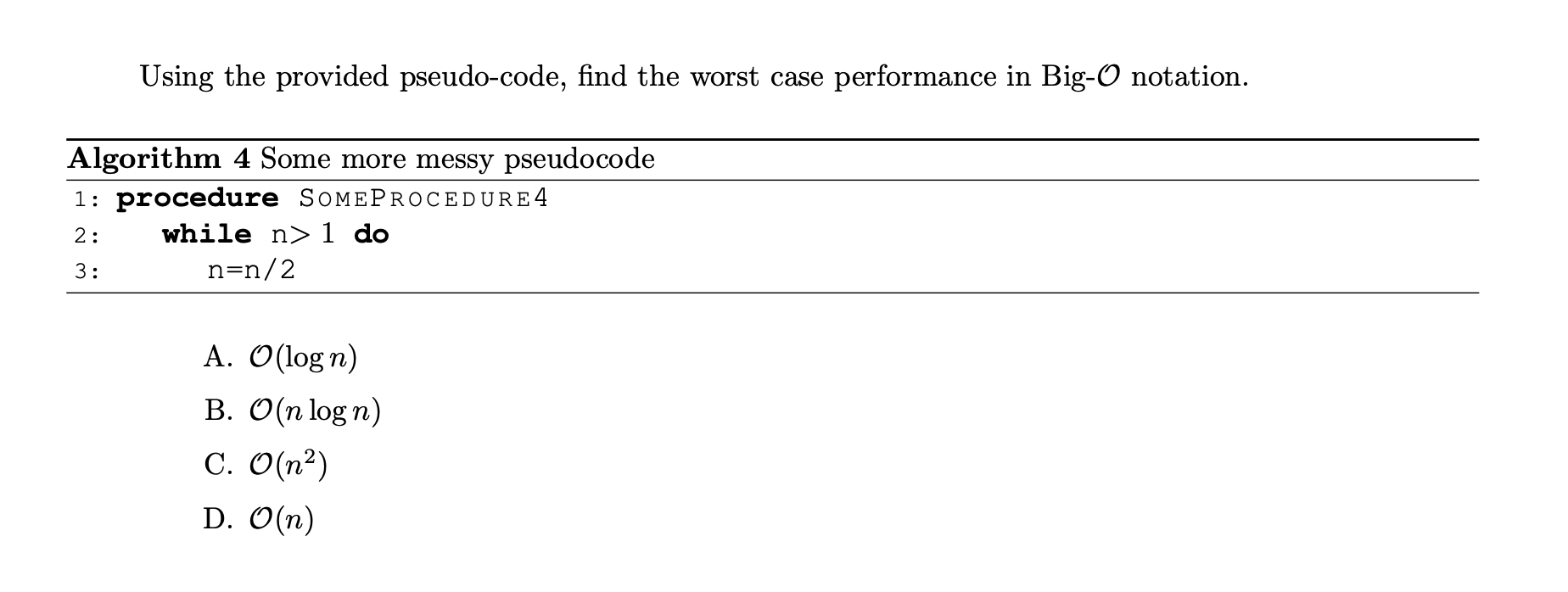 Solved Using the provided pseudo-code, find the worst case | Chegg.com