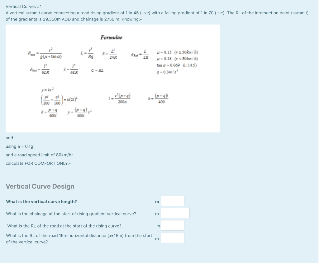 Solved Vertical Curves #1 A vertical summit curve connecting | Chegg.com