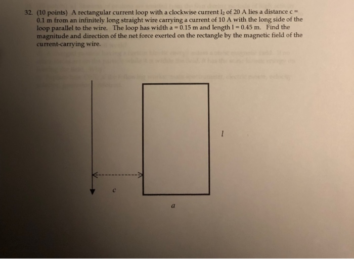 Solved 32. (10 points) A rectangular current loop with a | Chegg.com