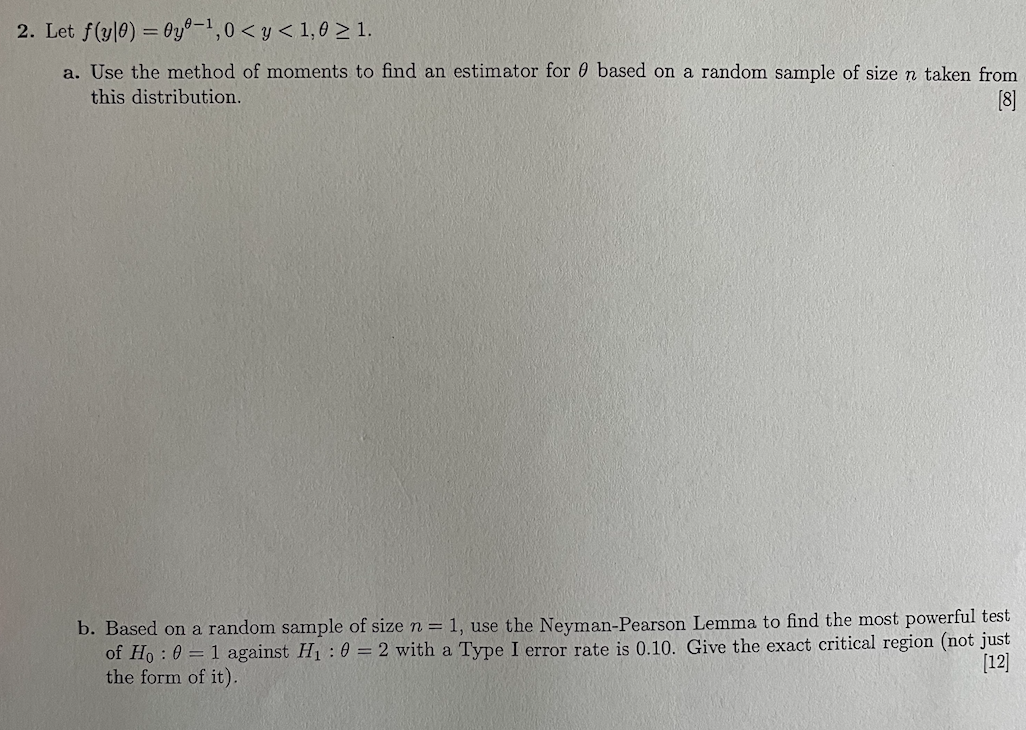Solved 2. Let f(y\0) = 0y9-1,0 1. a. Use the method of | Chegg.com