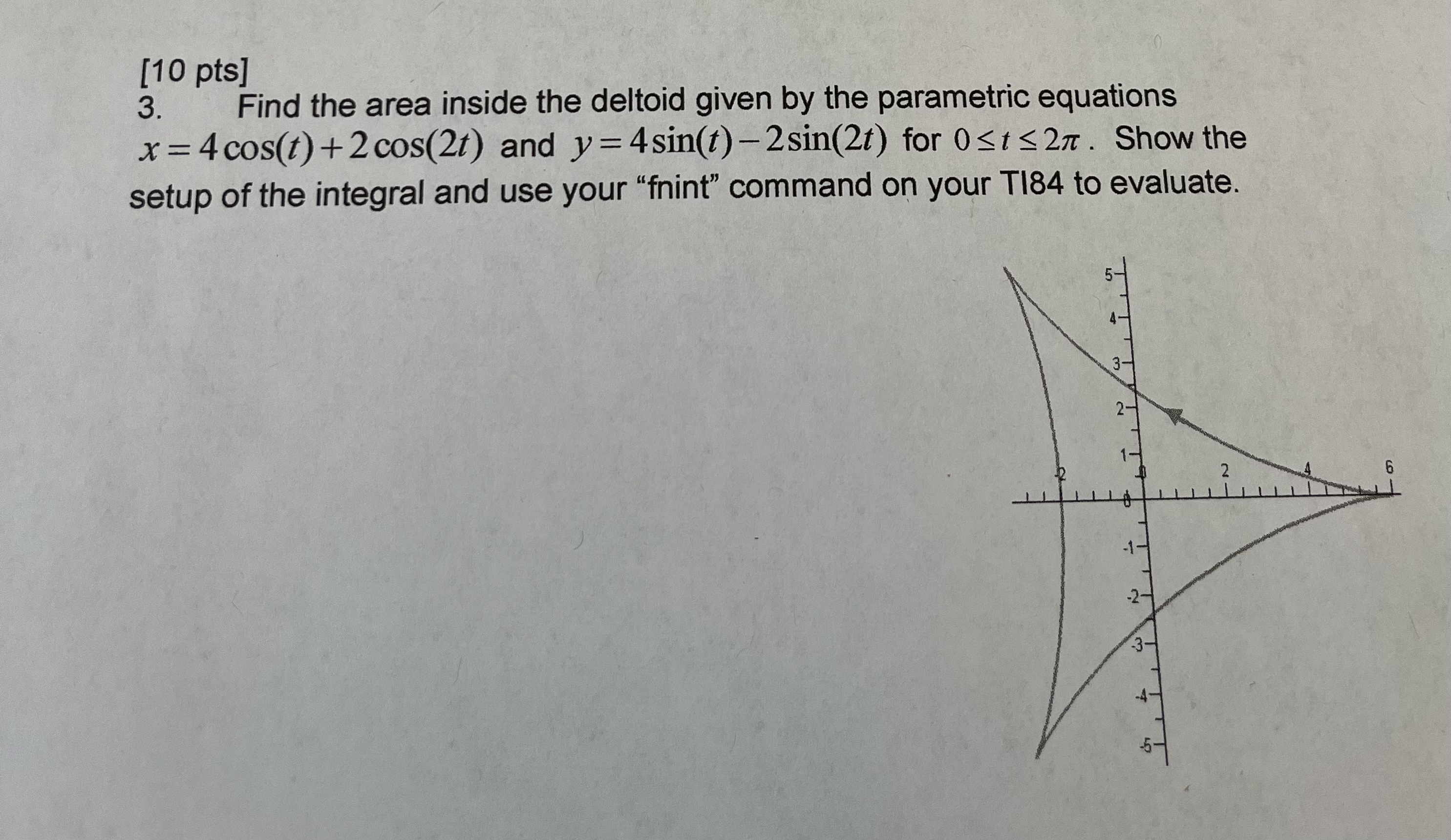 Solved [10 pts] 3. Find the area inside the deltoid given by | Chegg.com