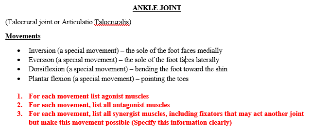Solved ANKLE JOINT (Talocrural joint or Articulatio | Chegg.com