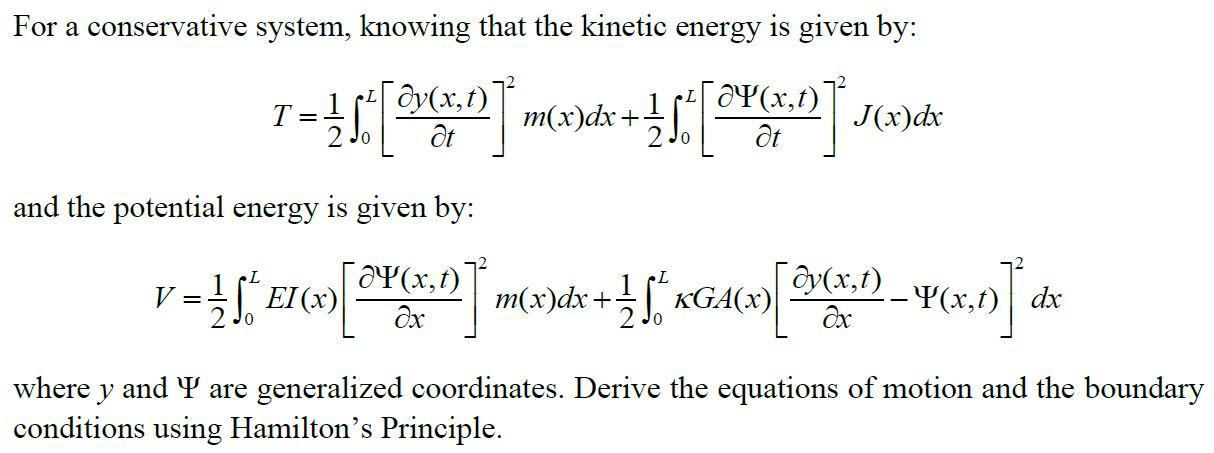 For a conservative system, knowing that the kinetic | Chegg.com