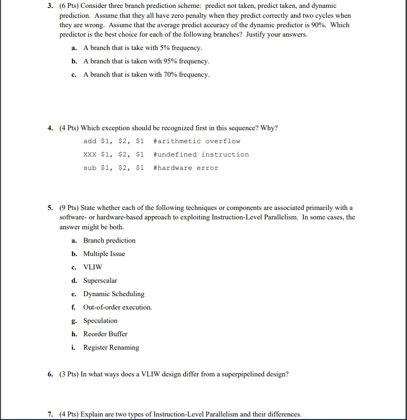 Solved 3. (6 Pts) Consider three branch prediction scheme: | Chegg.com