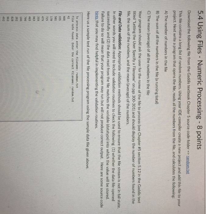 Solved 5.4 Using Files - Numeric Processing 8 points | Chegg.com
