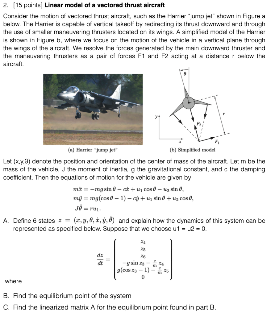 2. [15 points] Linear model of a vectored thrust | Chegg.com