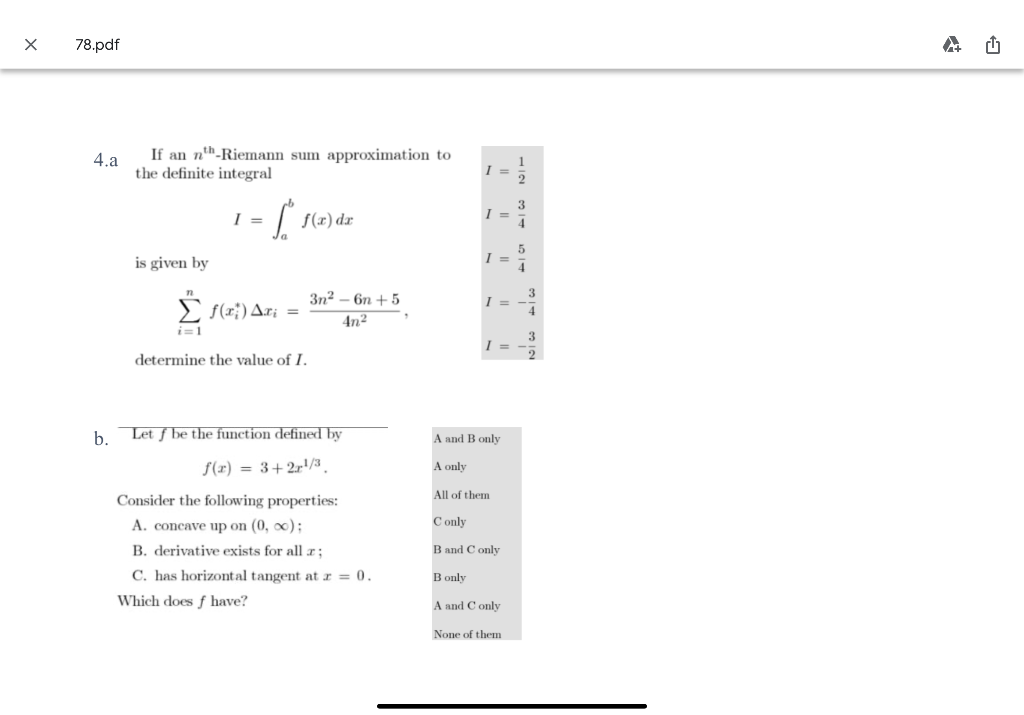 Solved X 78.pdf 4.a If an nth-Riemann sum approximation to | Chegg.com