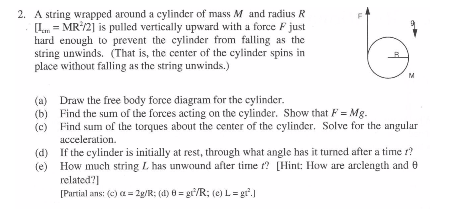 Solved 2. A string wrapped around a cylinder of mass M and | Chegg.com