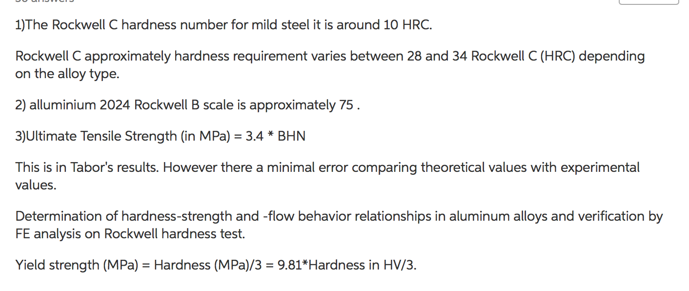 Solved • For Rockwell C scale, what is the approximate range | Chegg.com