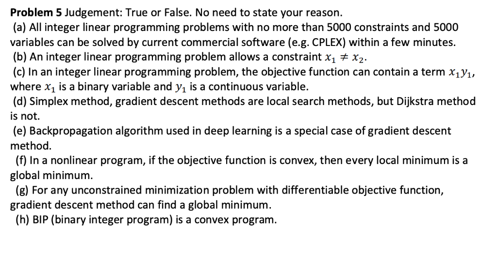 Problem 5 Judgement: True or False. No need to state | Chegg.com