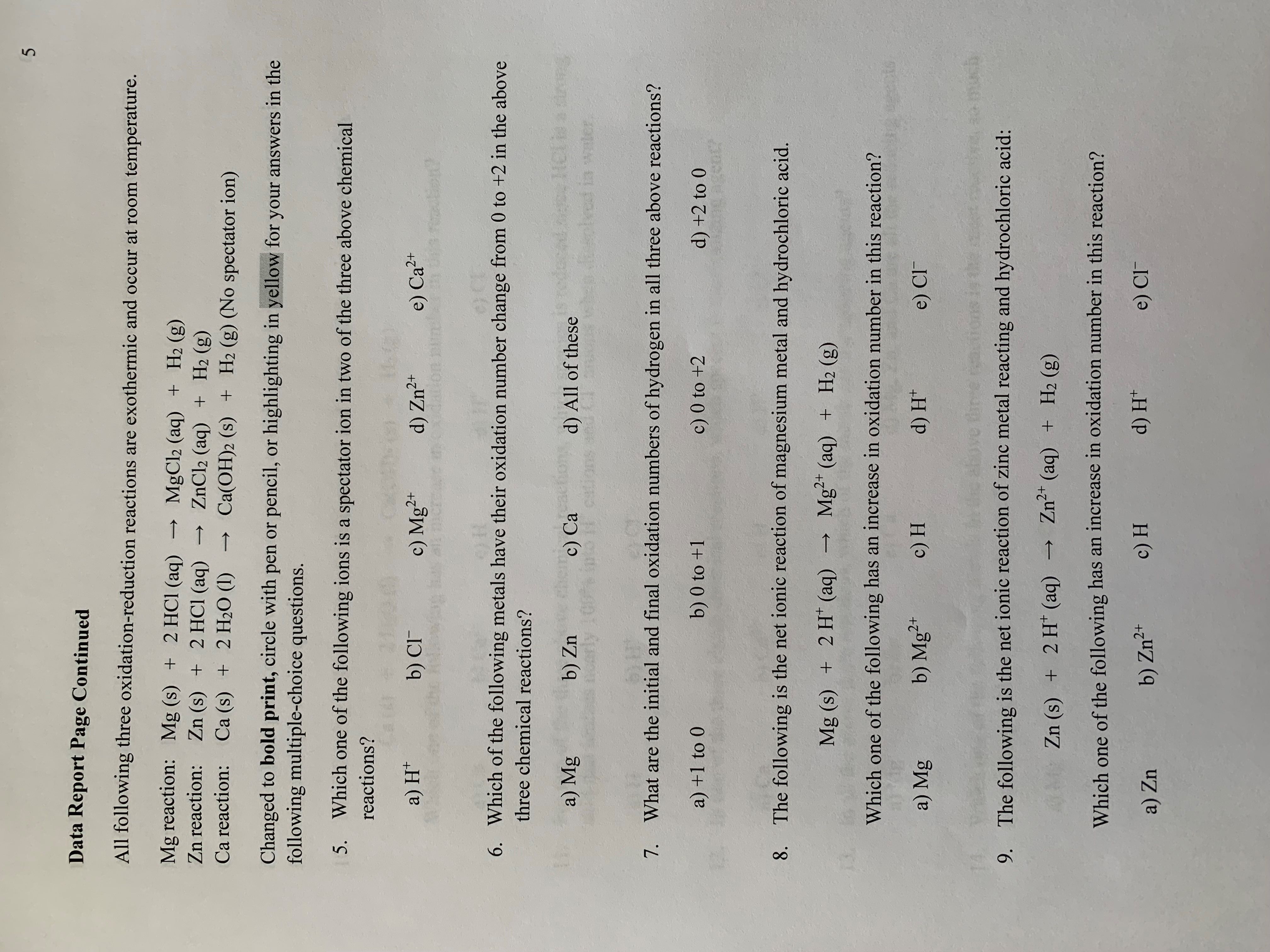 Data Report Page Continued All following three | Chegg.com