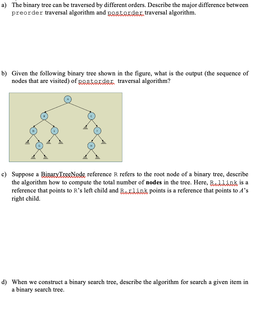 Solved a) The binary tree can be traversed by different | Chegg.com